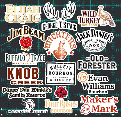 15 Whiskey Bourbon Logo Stickers - Clear, Holographic, or White- Scotch ...