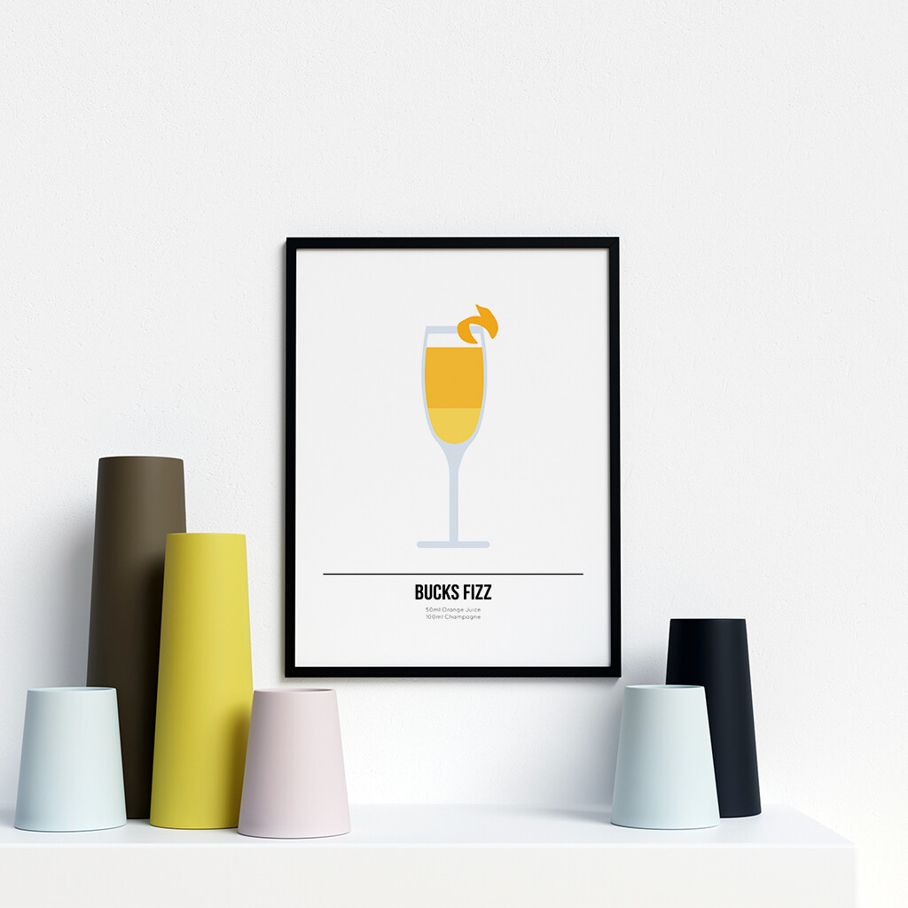Buck Fizz Drink Recipe Cocktail Print Champagne Wall Art Framed Kitchen ...