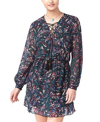 Jessica Simpson Kaylin Romantic Floral Printed A-Line Lace-up Peasant ...