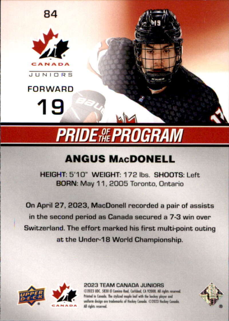 2023 Upper Deck Team Canada Juniors #84 Angus MacDonell Team Canada | eBay