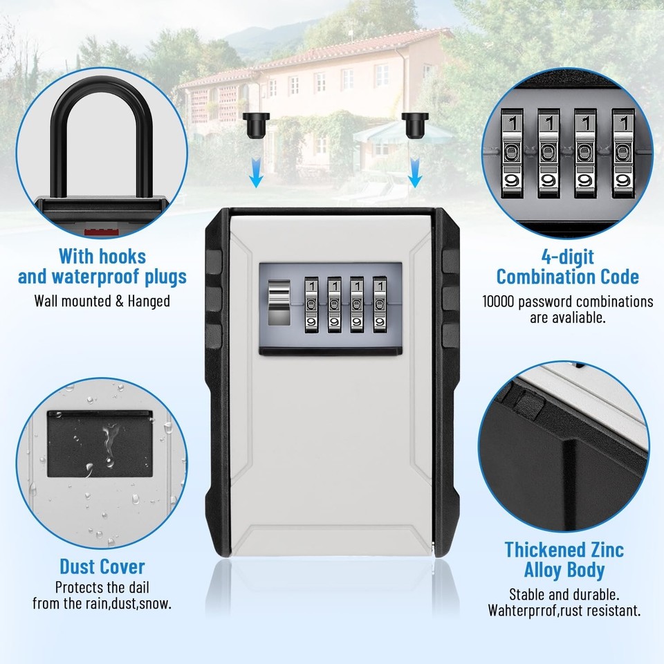 Large Key Safe Box Wall Mounted Outdoor Key Lock Box Waterproof Key Box ...