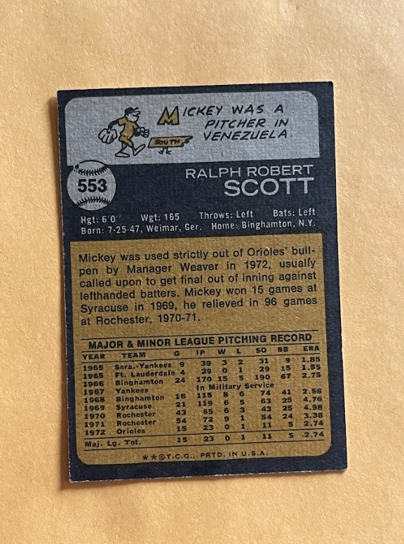 DCC: 1973 Topps Mickey Scott Baltimore Orioles #553 High Number EX+ | eBay
