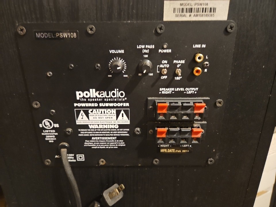Polk Audio PSW108 100 Watts Powered Subwoofer TESTED WORKS NO SPEAKER ...
