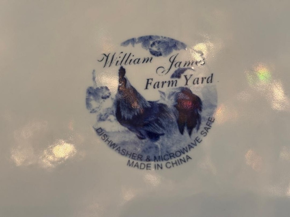 VINTAGE~WILLIAM JAMES FARMYARD BLUE ROOSTERS 40PC. EIGHT PLACE PIECE ...