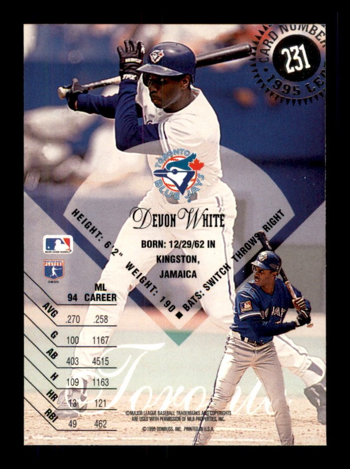 1995 Baseball 1995 Leaf Devon White Toronto Blue Jays #231 1 | eBay