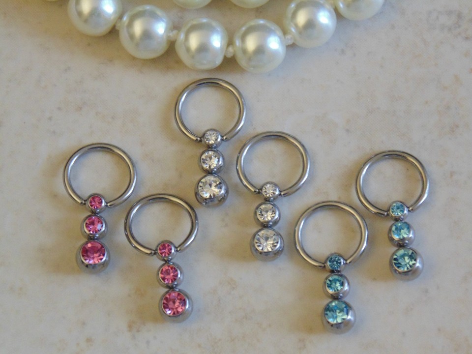Captive Bead Ring with Gemmed Cascading Triple Ball Nipple Ring. | eBay