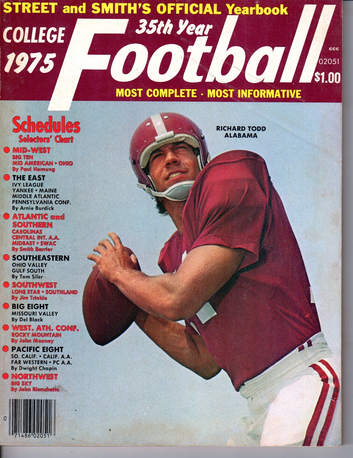 1975 Street & Smith's Football magazine Richard Todd, Alabama Crimson ...