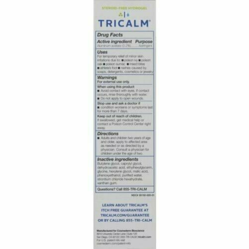 TriCalm Soothing Itch Relief Hydrogel Rapid Relief Steroid Free 2 oz ...