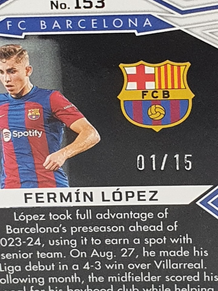 Fermin Lopez FC Barcelona 23-24 Panini Obsidian Soccer Neon Blue Flood ...