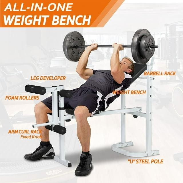 Adjustable Weight Lifting Bench Inline W/ Barbell Rack Home Gym Workout ...