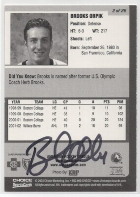 2002-03 Wilkes-Barre Scranton Penguins #2 Brooks Orpik Autograph Auto WBS | eBay