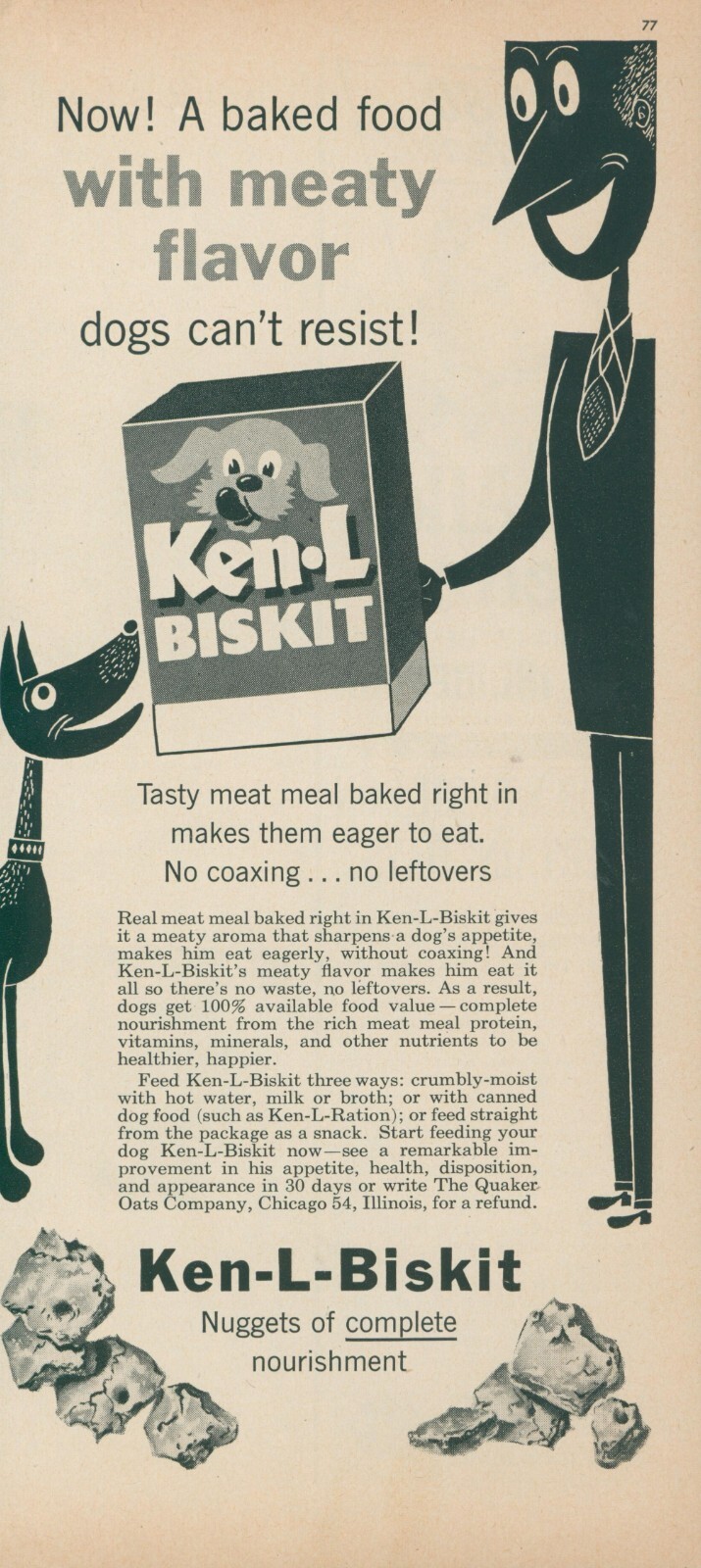 1954 Ken L Biskit Dog Food Cartoon Baked Food Meaty Flavor Nuggets Ad ...