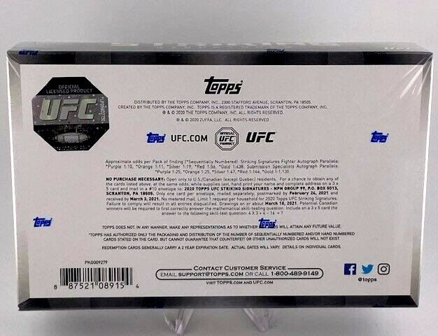 2020 TOPPS UFC STRIKING SIGNATURES 1 FACTORY SEALED HOBBY SEALED BOX ...