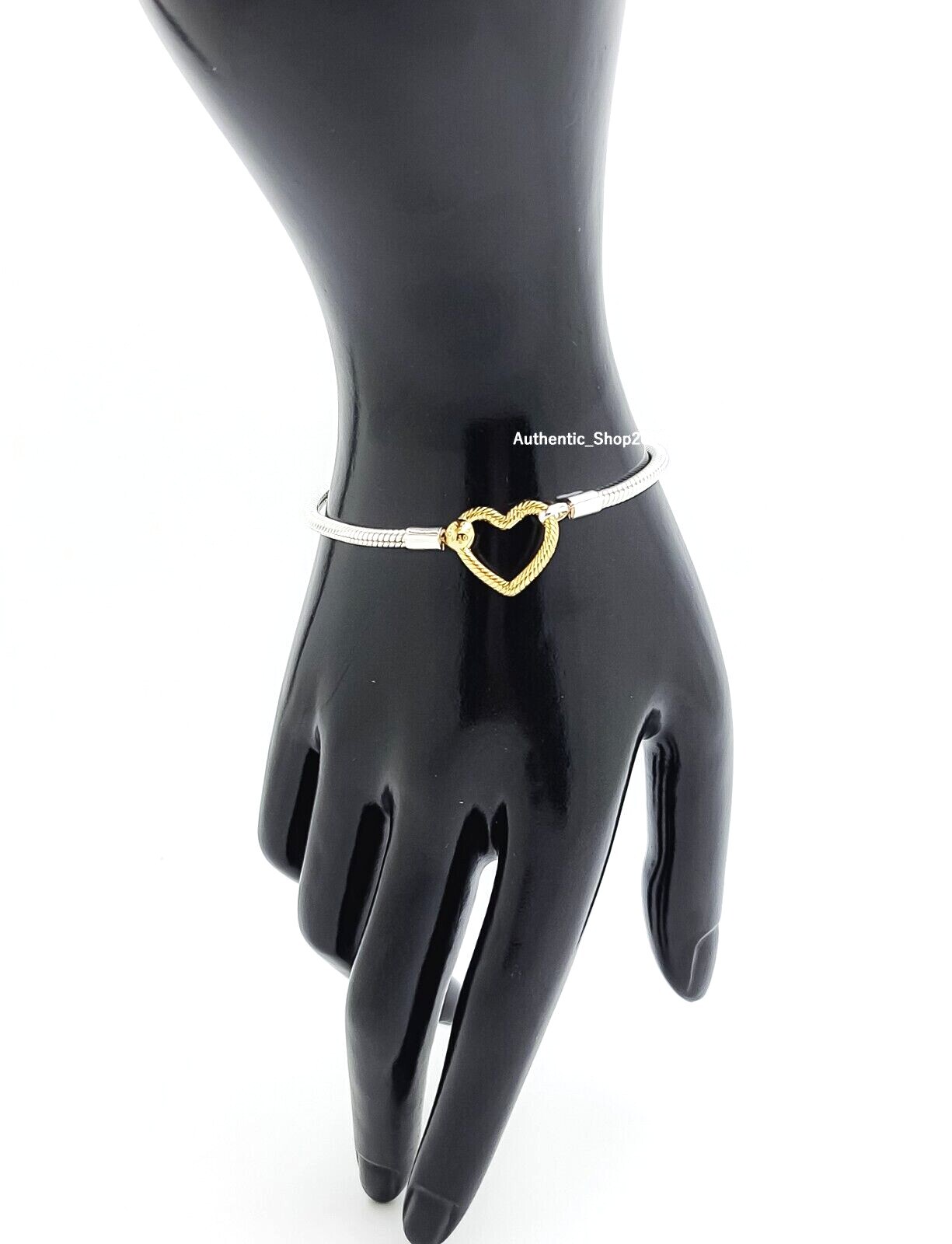 NEW 100% PANDORA 925 Gold Heart Closure Snake Chain Charm Bracelet ...