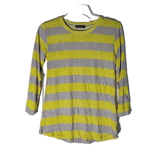 David Cline Top Womens Small Lemon Yellow Gray Stripe Tee Made In USA ...