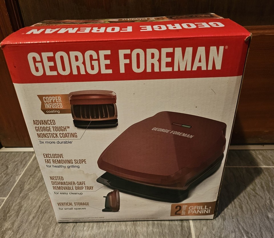 New George Foreman 2 Serving Grill & Panini W/ Copper Infused Non-Stick ...
