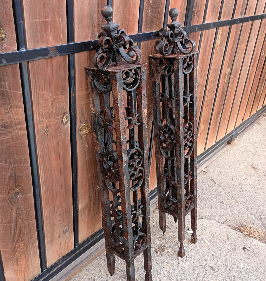 Pair 2 Antique Iron Fence Gate posts 45" x 6" Cast Wrought Garden ...