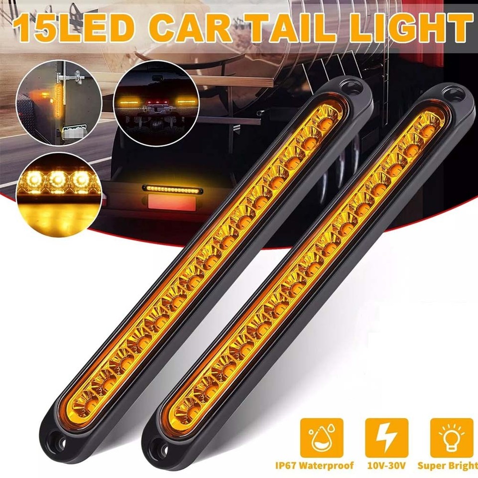2x 10" LED Amber Truck Trailer Rear Light Bar Turn Light Emergency ...