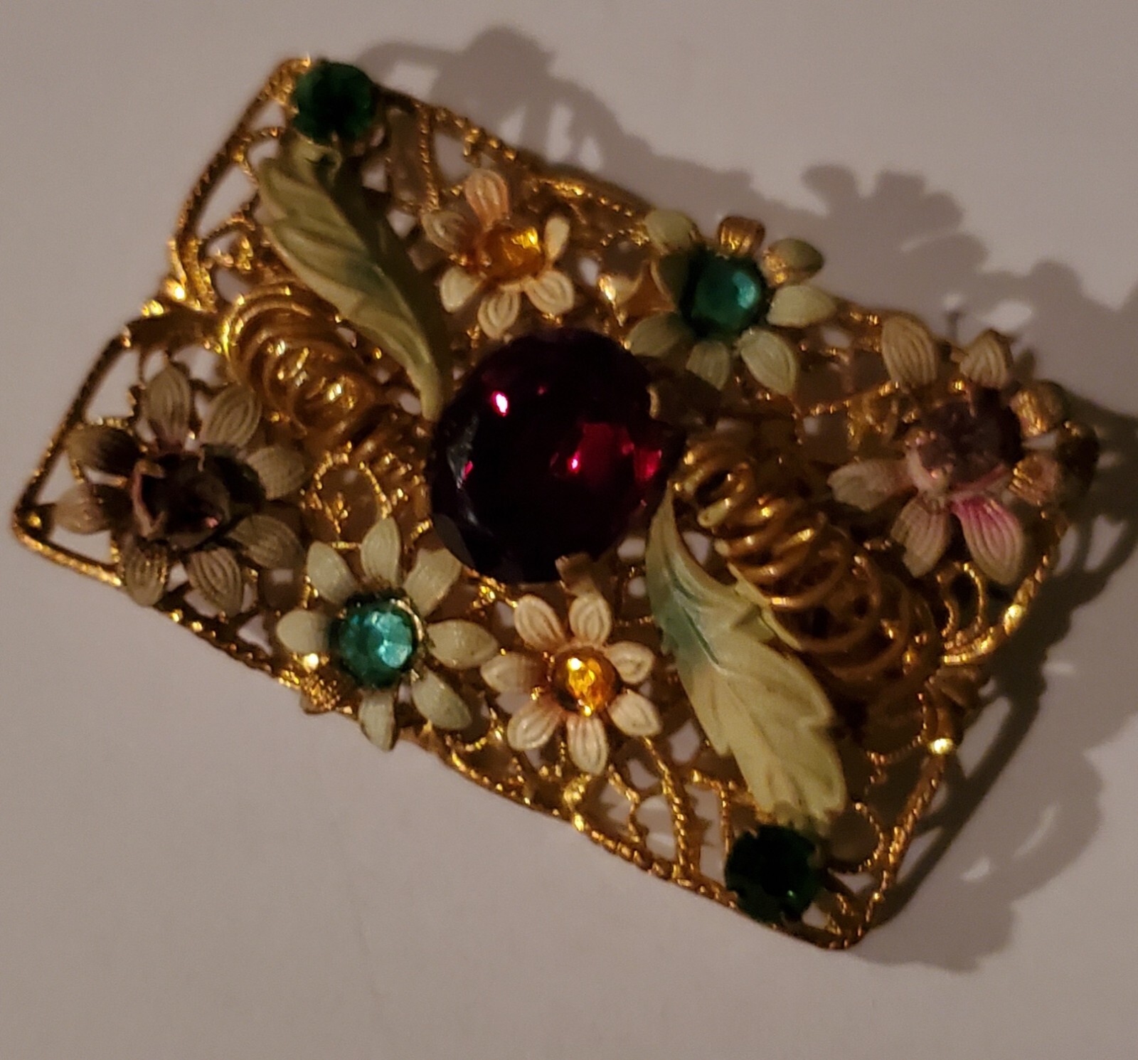 Large Beautiful Jeweled Vintage Floral Brooch Pin Gol… - Gem