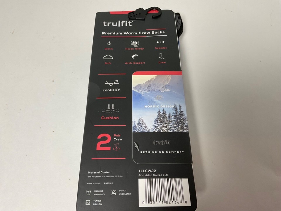 Tru Fit Premium Performance Warm Crew Socks 2 Pairs Cool/Dry 5-9 Brand ...