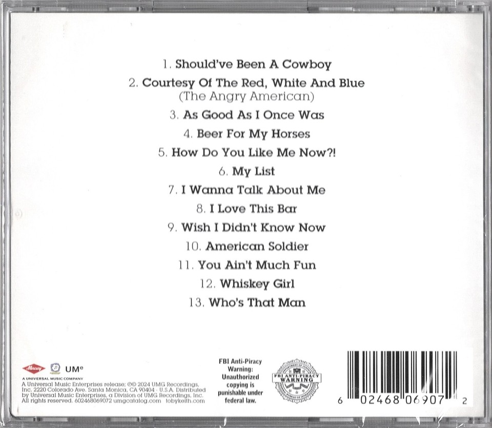 TOBY KEITH 13 Number Ones CD Should've Been a Cowboy AS GOOD AS I ONCE ...