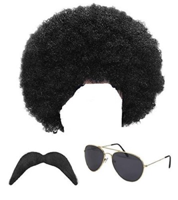 Mens 80s Scouser Afro Wig Moustache & Glasses Set 118 Party Fancy Dress ...