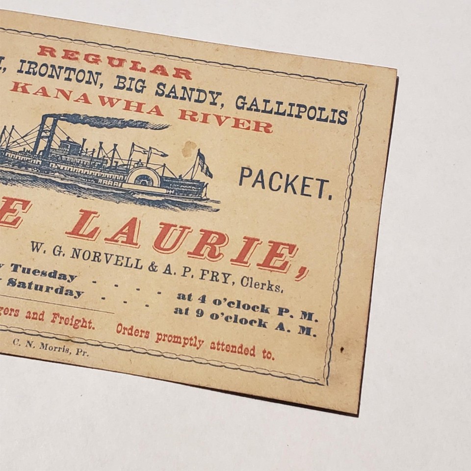 1870s Victorian Annie Laurie Steamboat AD Ticket Pass Distances ...