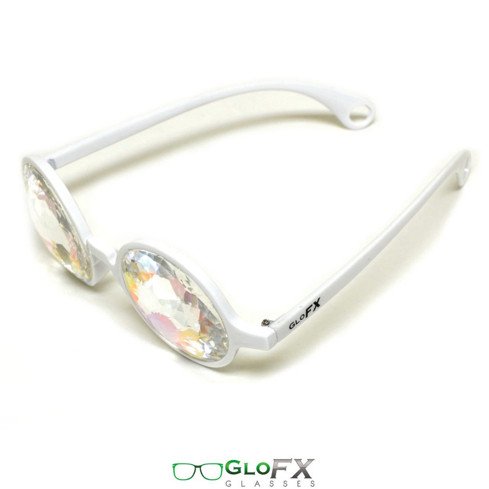 GloFX White Kaleidoscope Glasses- Rainbow Unique Goggles White Frame ...