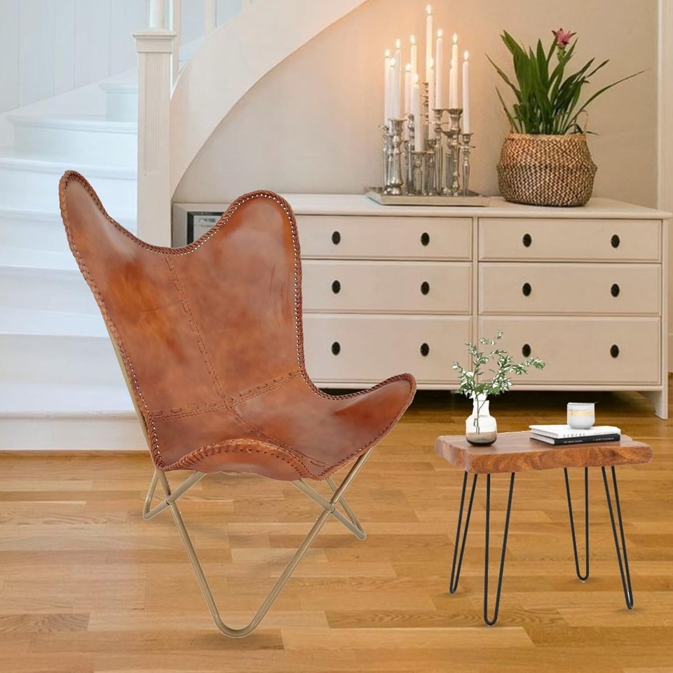 Leather Butterfly Chair Lounge Accent Living Room Garden Office Relax ...