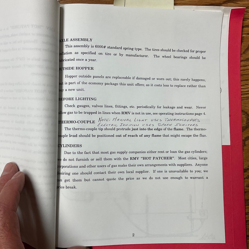 RMV Hot Patcher OPERATION MANUAL PARTS BOOK LIST ASPHALT HOT BOX ...