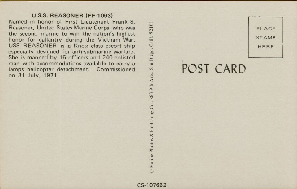 USS Reasoner FF-1063 Knox Class Escort Ship Postcard B25 | eBay