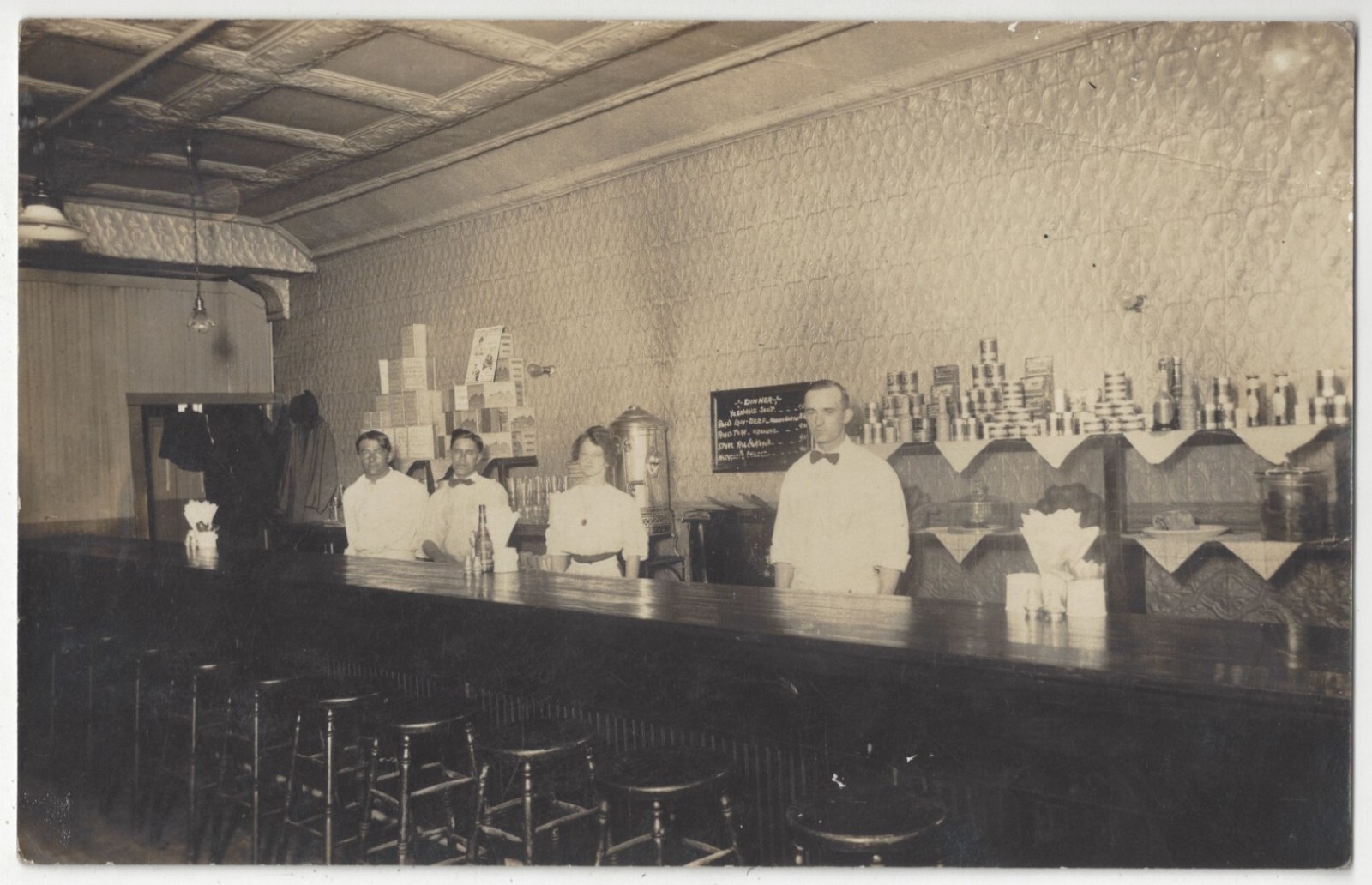 1910 Barstool Countertop Cafe REAL PHOTO Interior of Small Restaurant ...
