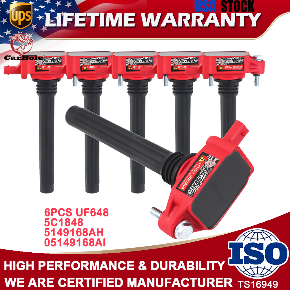 6PCS UF648 Ignition Coil Fits For Dodge Charger Jeep Ram Chrysler 300 ...