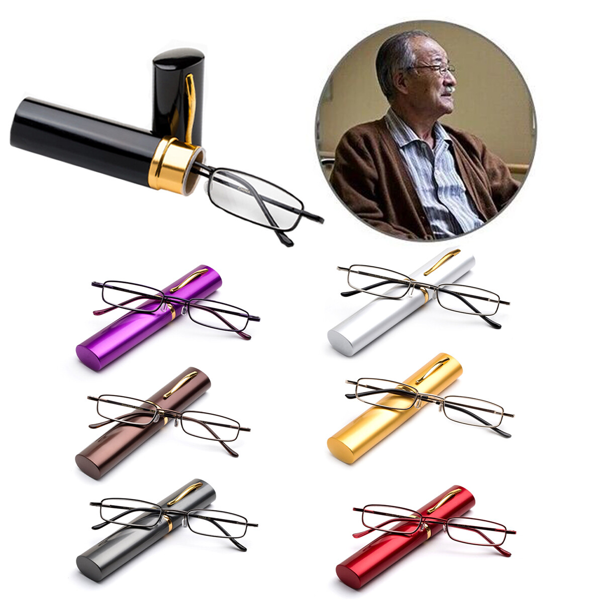 Compact Reading Glasses with Aluminum Tube Case Men Women Spring Hinge ...