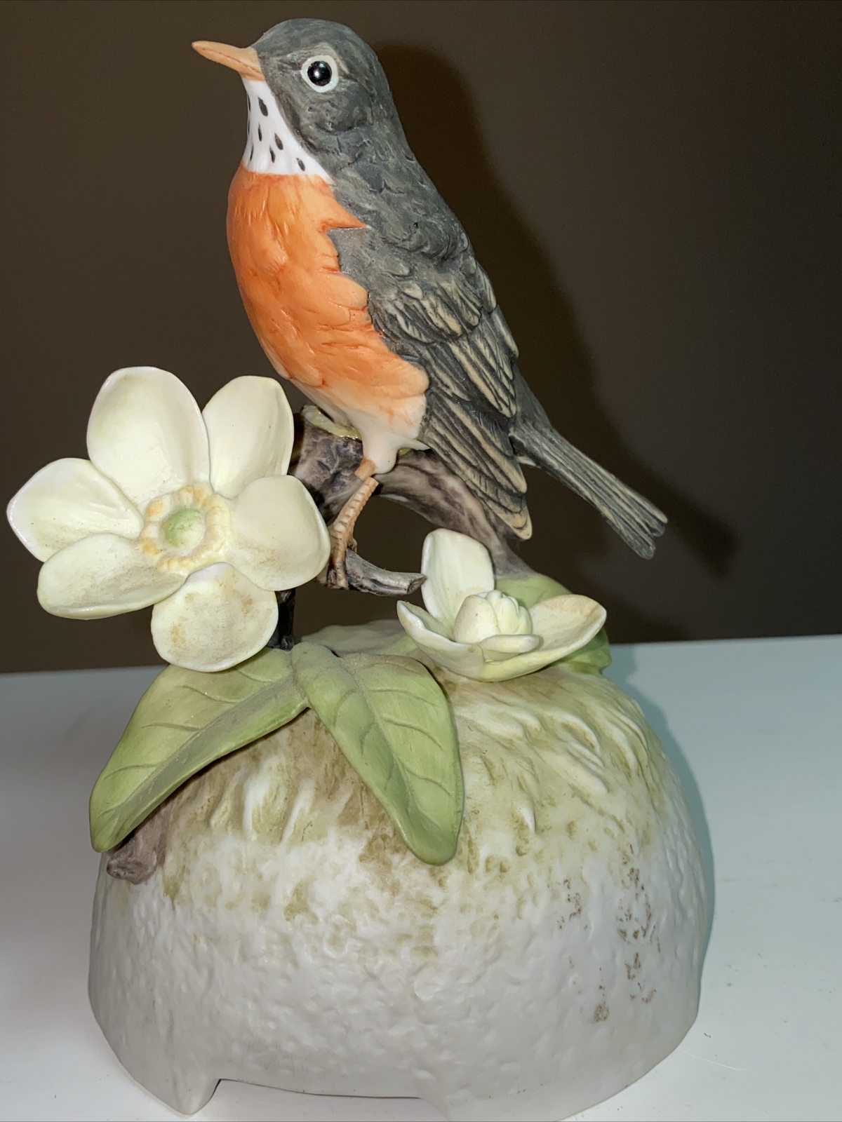 Vintage Ebeling RUESS Porcelain Musical Bird Figurine Robin Musical Box ...
