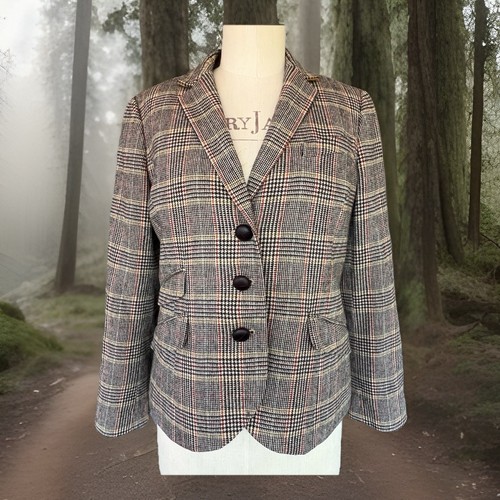 Talbots Glen Plaid Elbow Patch Blazer 12P Equestrian Professor Academia ...