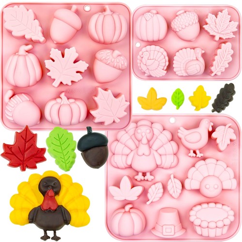 3-Piece Thanksgiving Silicone Mold Set, 3D Pumpkin Turkey Acorn Baking ...