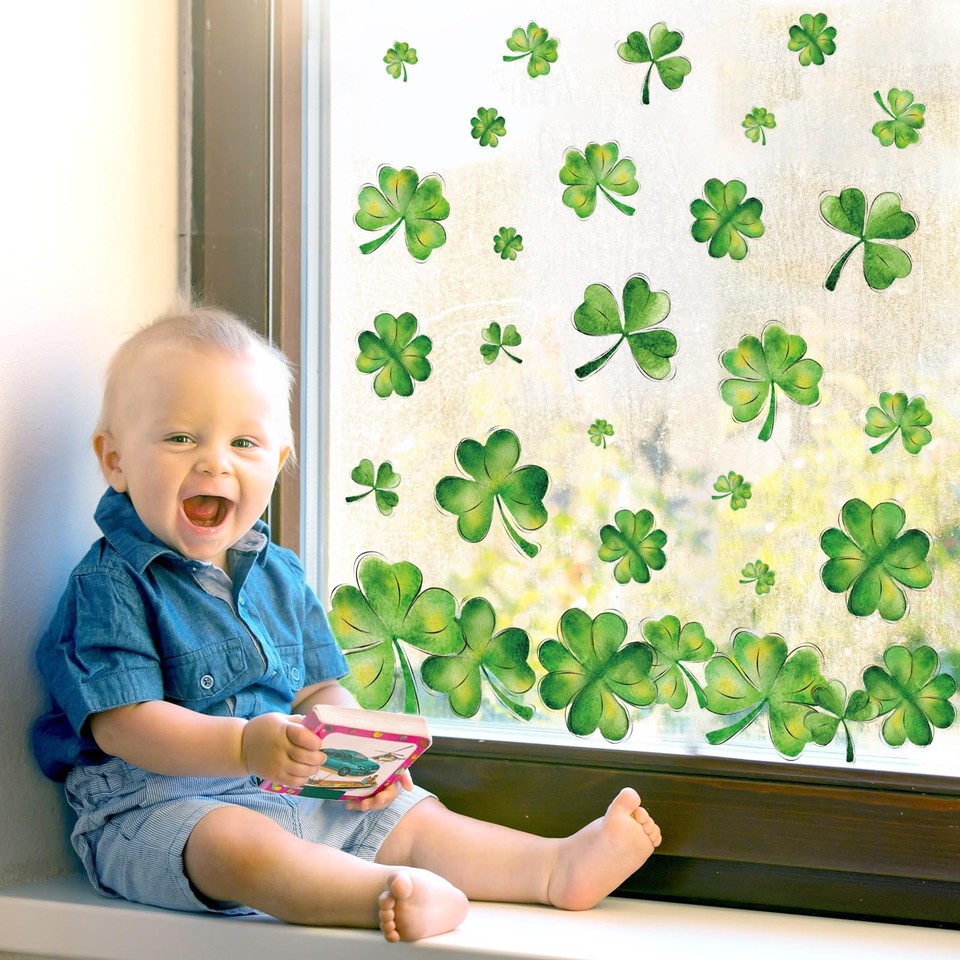 St. Patrick's Day Window Clings Green Shamrock Clover Reusable Window ...
