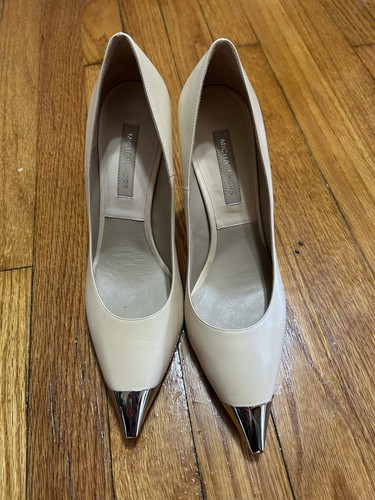 MICHAEL KORS Made In Italy Beige Leather Silver Cap Pointed Toe Bumps ...