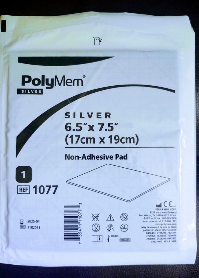 FERRIS Polymem Silver Non-Adhesive PolyMeric Membrane Dressing 6.5" x 7 ...