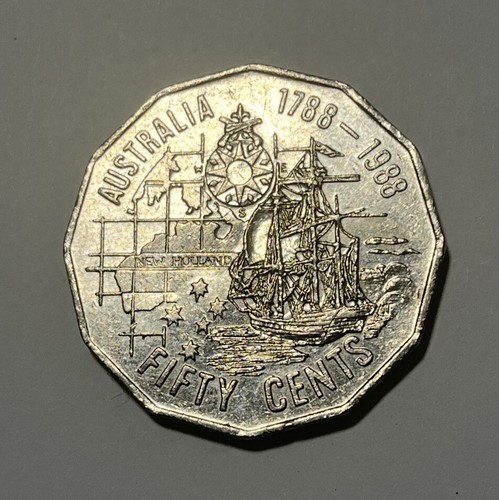 1988 Australian Bicentenary 50 Fifty Cent Coin - Ship First Fleet - Low ...
