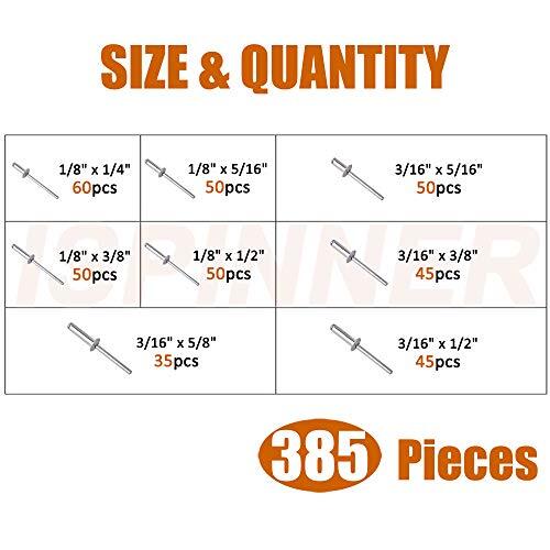 385pcs 8 Sizes Aluminum Blind Rivets, Pop Rivets Assortment Kit (Silver ...