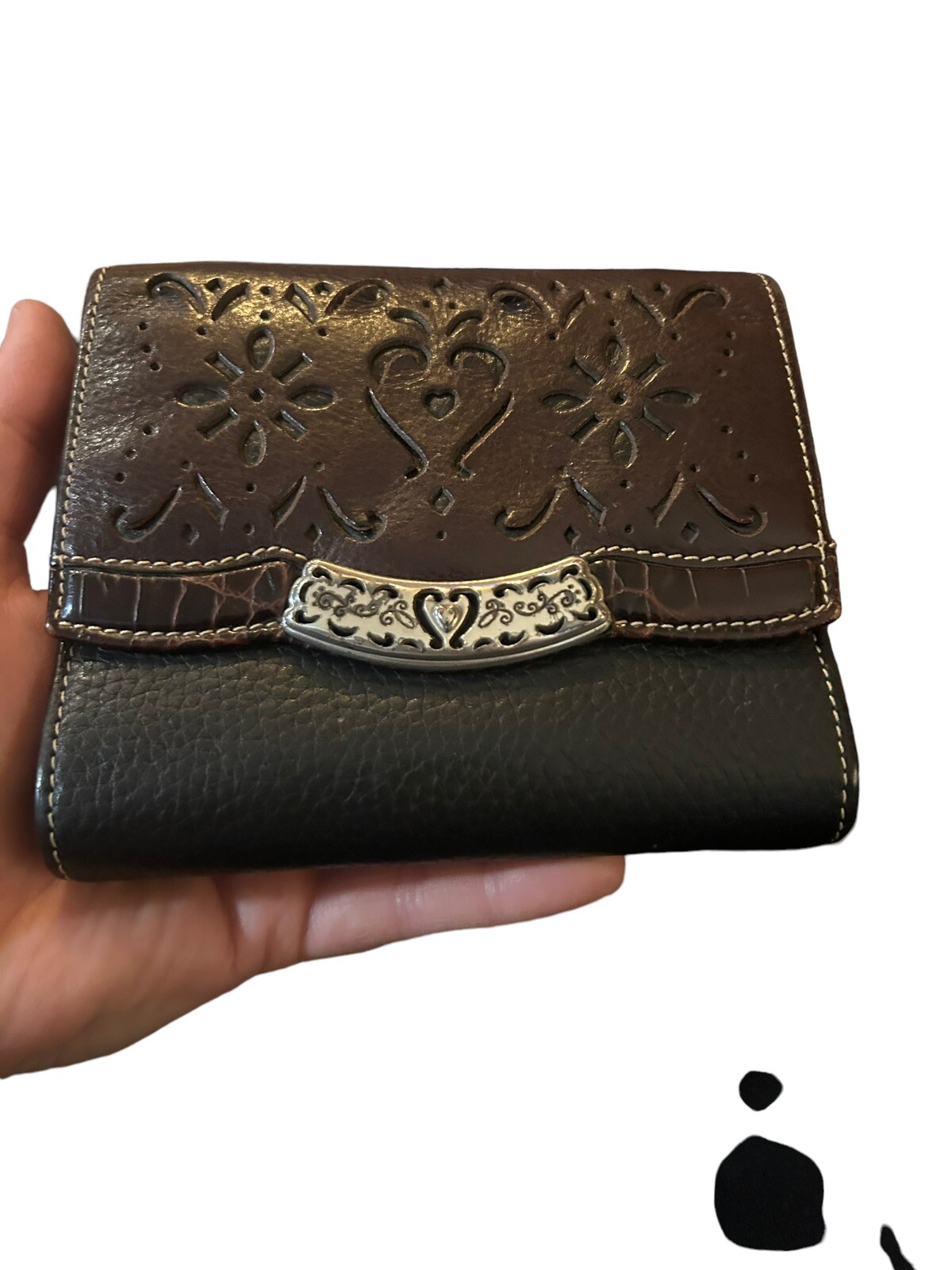 Brighton Leather Wallet Flower Pattern Black And Brown Silver Detail | eBay