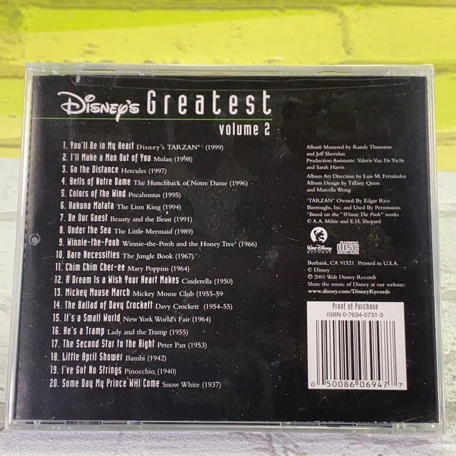 Disney's Greatest, Vol. 2 by Various Artists (CD, Jan-2010, Disney) for ...