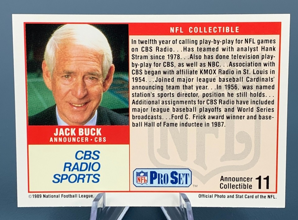 1989 NFL Pro Set Jack Buck Announcer Card #11 CBS Radio Sports ...