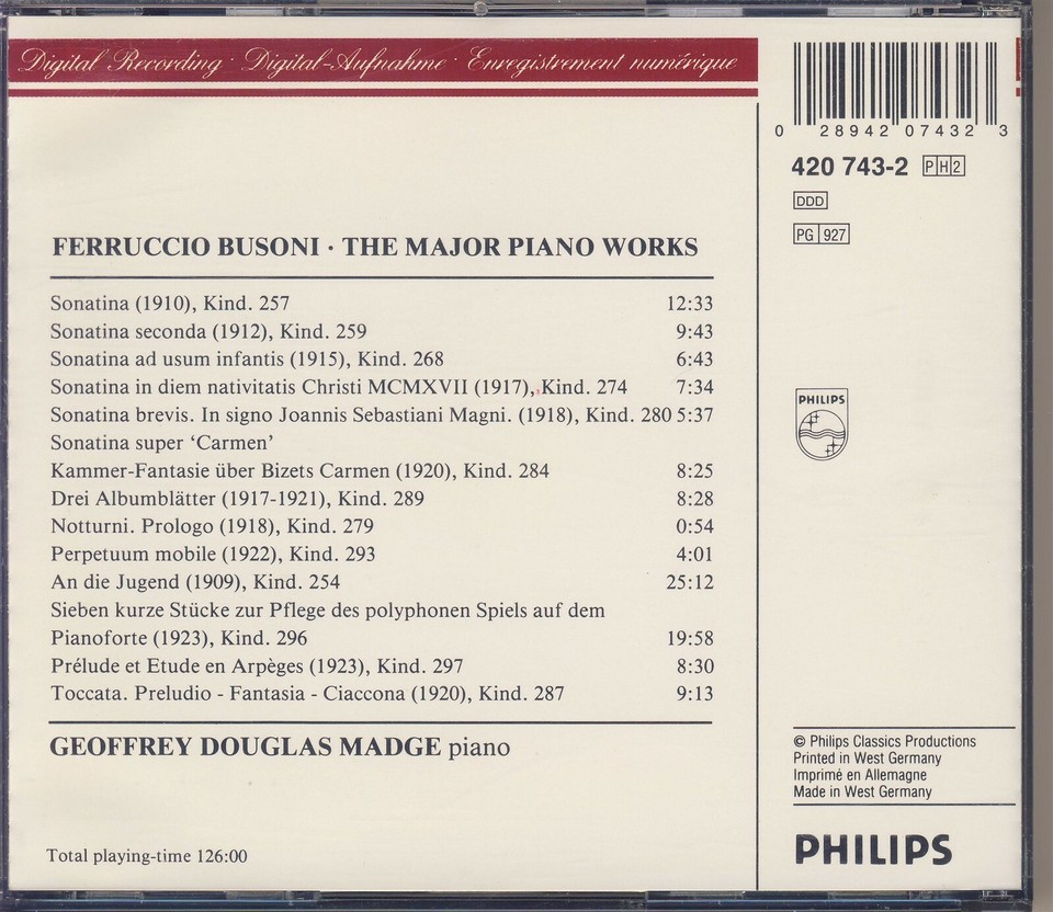 Ferruccio Busoni - Geoffrey Douglas Madge: The Major Piano Works Vol.3 ...