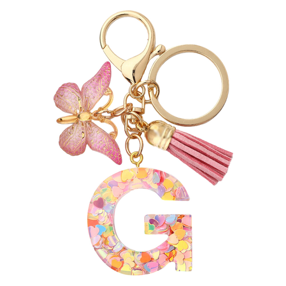 LF# Key Ring Charm Letter G Keychain Pink Tassel Butterfly Key Ring for ...