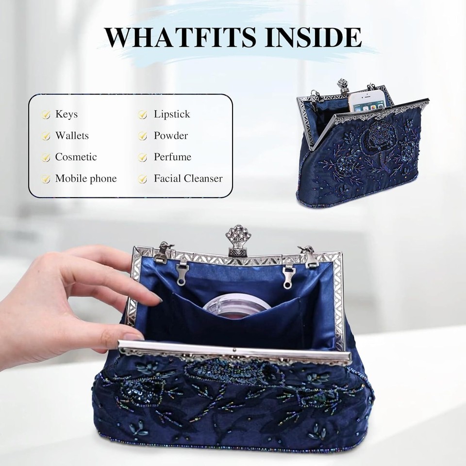 UBORSE 1920s Vintage Clutch Purse Beaded Evening Bag for Women Navy ...