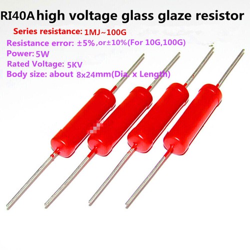 1Pc RI40A-5W 5KV High Voltage Glass Glaze Resistor Resistance:1K to 1T ...
