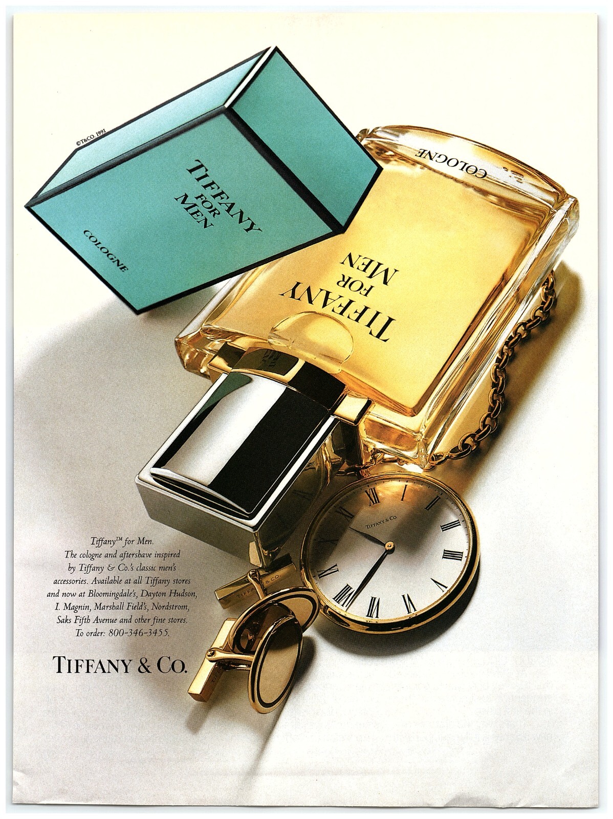 1991 Tiffany & Co. Vintage Print Ad, Cologne For Men Pocket Watch Cuff ...